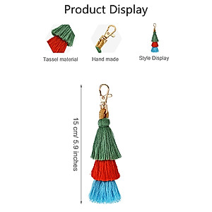 Tatuo 6 Pieces Hand Made Colorful Bohemian Tassel Charm Keychain Handbags Bag Pendant Key Ring Pom Tassels Key Chain（Color Set 1）