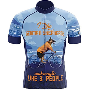 ZOLO GIFTS Men’s Cycling Jersey I Like German Shepherd and Maybe Like 3 People Short Sleeve Bike Shirt with Pockets Size L Multicoloured