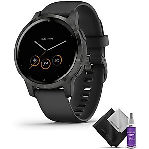 Garmin Vivoactive 4, GPS Smartwatch, Features Music, Body Energy Monitoring, Animated Workouts, Pulse Ox Sensors and More, Black & Bundled with Swanky Cables Cleaning Kit