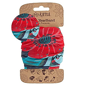 Karma Sugar Skull Headband for Women - Wide - Fabric Headband and Stretchy Hair Scarf - Black, 1 Count (Pack of 1)