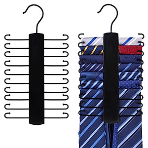 JOHOUSE Wooden Tie Rack, Tie Hanger for Men Closet 20 Hooks 360 Degree Rotating Tie Organizer Hanging Space Saving Holder for Belt Scarf Tie Black