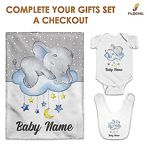 FLOCHIL Personalized Baby Blankets, Custom Baby Blanket - Baby Blanket with Name for Boy, Best Gift for Baby, Newborn Elephants Plush Fleece (30x40)