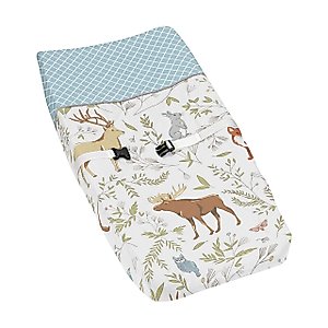 Sweet Jojo Designs Blue, Grey and White Woodland Animal Toile Baby Girl or Boy Changing Pad Cover