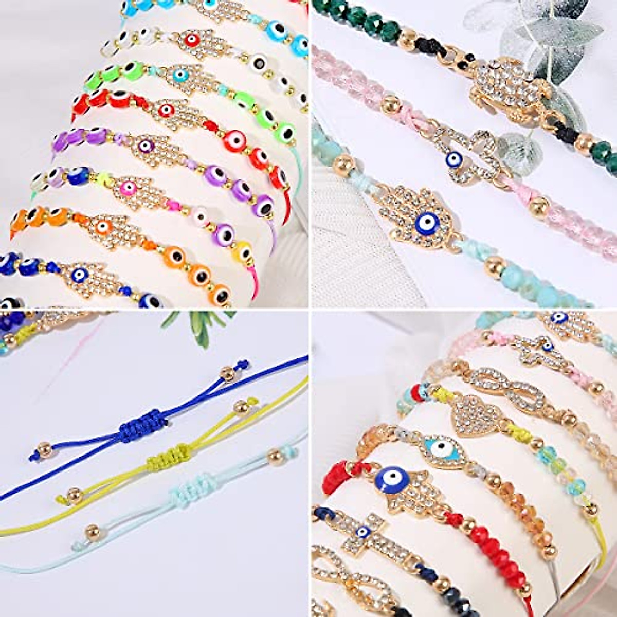 ILGANT 36Pcs Evil Eye Bracelets Pack Mexican Adjustable Mal De Ojo Blue Red Black String Knot Bracelet Set Hamsa Protection Beaded Jewelry for Women Teen Girls