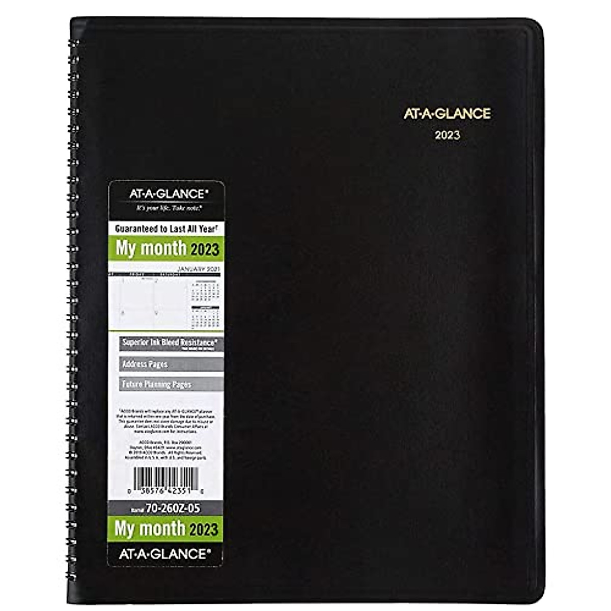 2023 Monthly Planner & Appointment Book By At A Glance - Large 9" x 11" - Black - Professional Spiral Bound Annual 15 Month Schedule Calendar For Women And Men