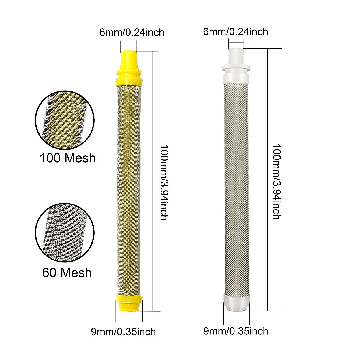 Airless Spray Gun Filter 60 Mesh & 100 Mesh Replacement 10 Pack High Pressure Paint Spray Gun Accessories for Titan/Wagner/Spraytech Push on 581-062 581062 0089959 0089324 0154675 0516732, 0515220