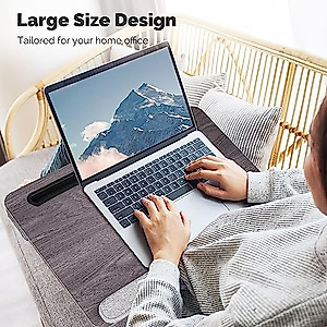 Lap Desk Laptop Bed Table: Fits up to 17 inch Laptops Portable Pad Computer Lapdesk - Large Holding BedDesks with Soft Pillow & Storage Bag - Office Wooden Writing Bed Table