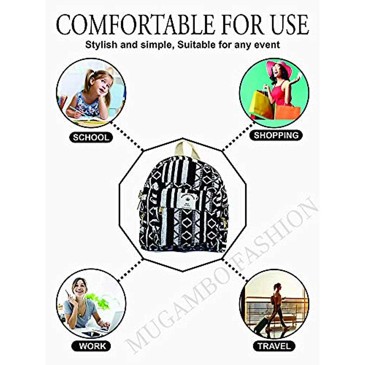 Generic Set Of Mini Backpack Pen case Coin Purse Hemp University Light Weight Backpack For Girl Black and White Small Small Backack