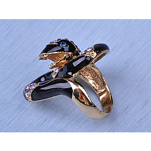 Alilang Black Enamel Body Purple Crystal Rhinestone Serpent Snake Fashion Sized Ring, Size 6