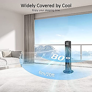VCK Tower Fan, 80° Oscillating Fans with Remote, 36'' Quiet Cooling Fan,Adjustable 3 Speeds,4 Mode,12H Timer, LED Display with Auto Off,Standing Bladeless Floor Fan for Bedroom Home Office