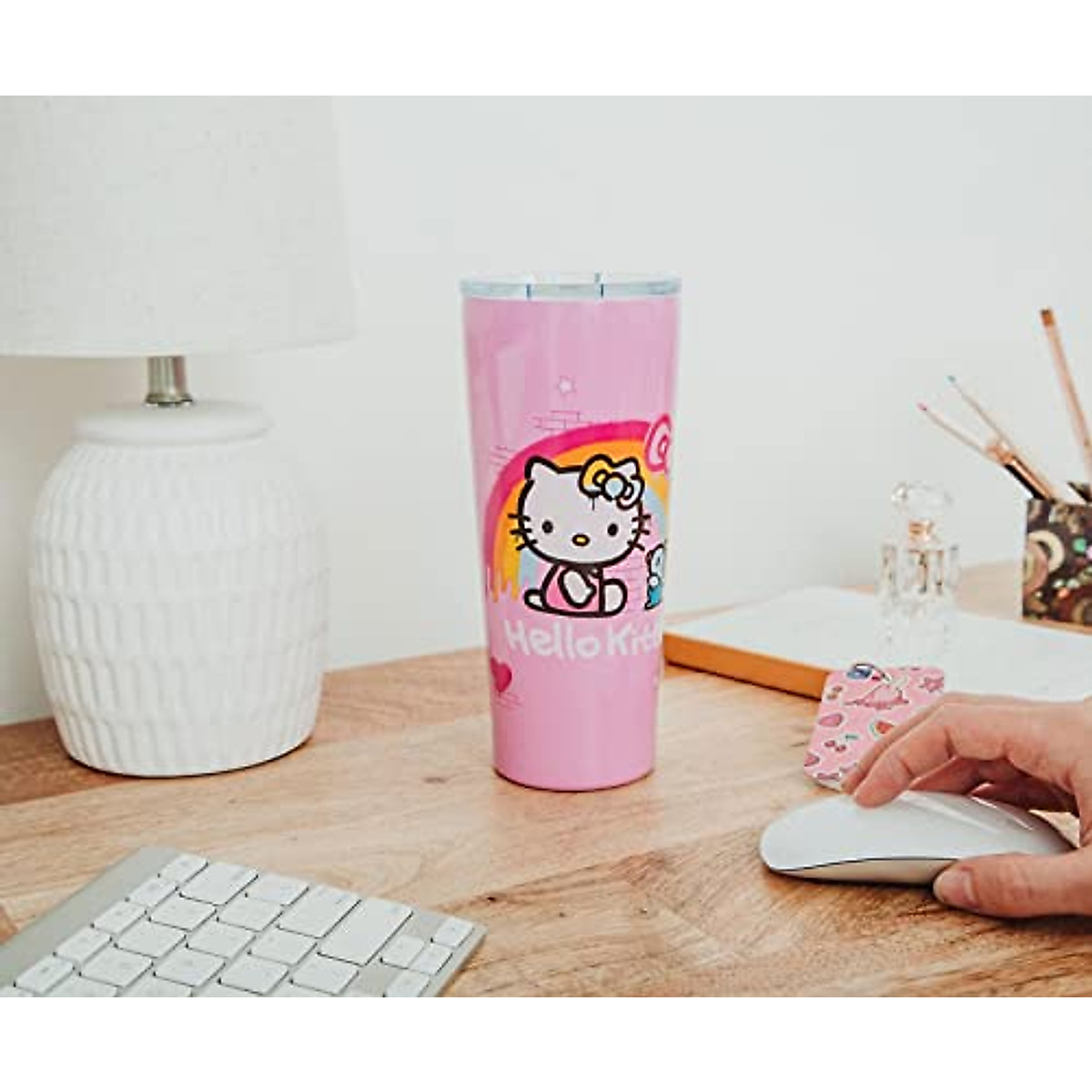 Silver Buffalo Sanrio Hello Kitty Graffiti Rainbow Double-Walled Stainless Steel Travel Tumbler | Holds 22 Ounces