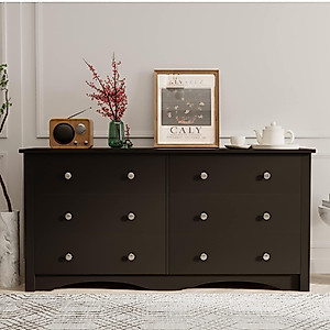 Furniwell 6 Drawer Dresser for Bedroom, Wood Dresser Wide Storage Organizer for Living Room Hallway Closets (Black)