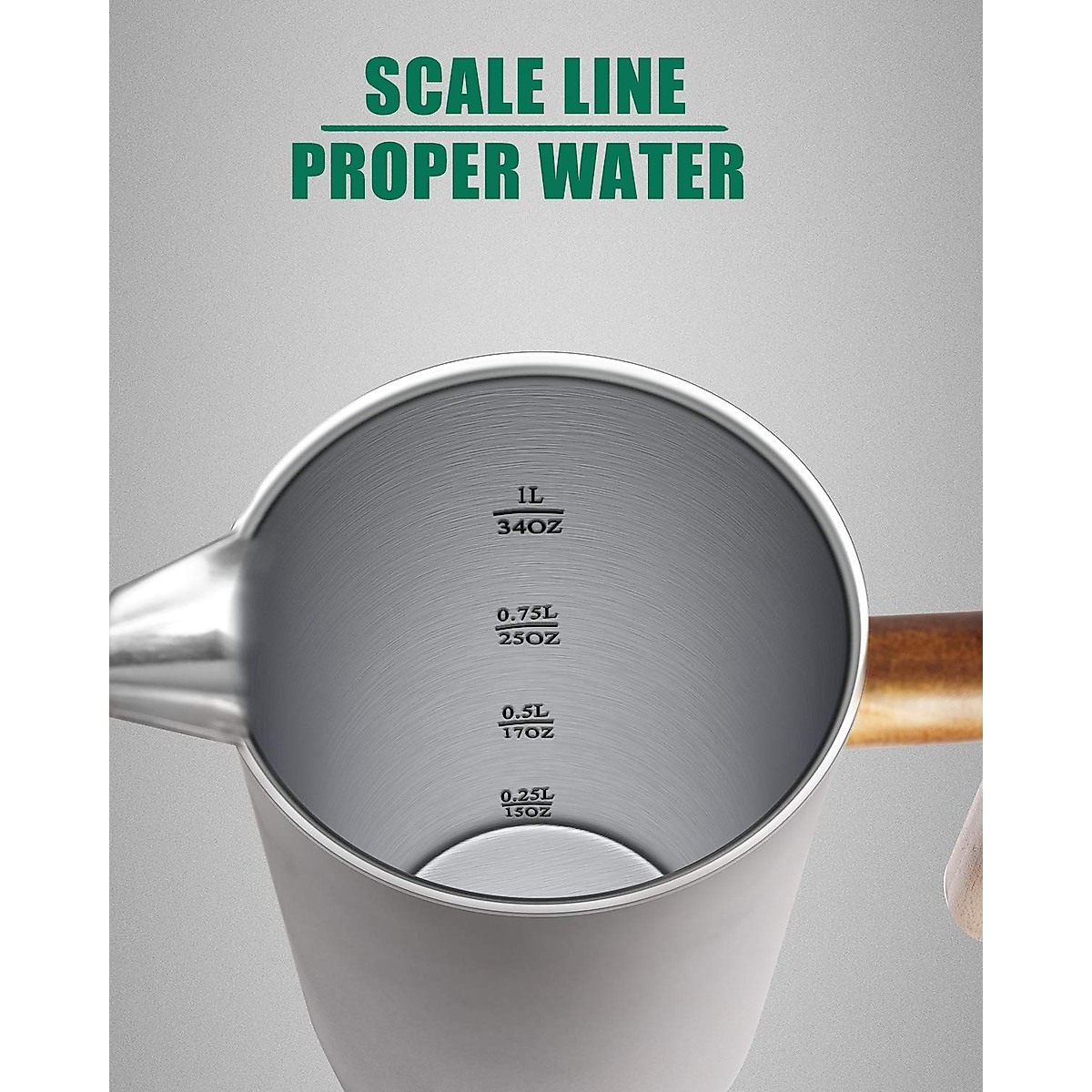 POLIVIAR French Press Coffee Maker, 34 Ounce Coffee Press with Real Wood Handle, Double Wall Insulation & Dual-Filter Screen, Food Grade Stainless Steel for Good Coffee and Tea (Cliff)