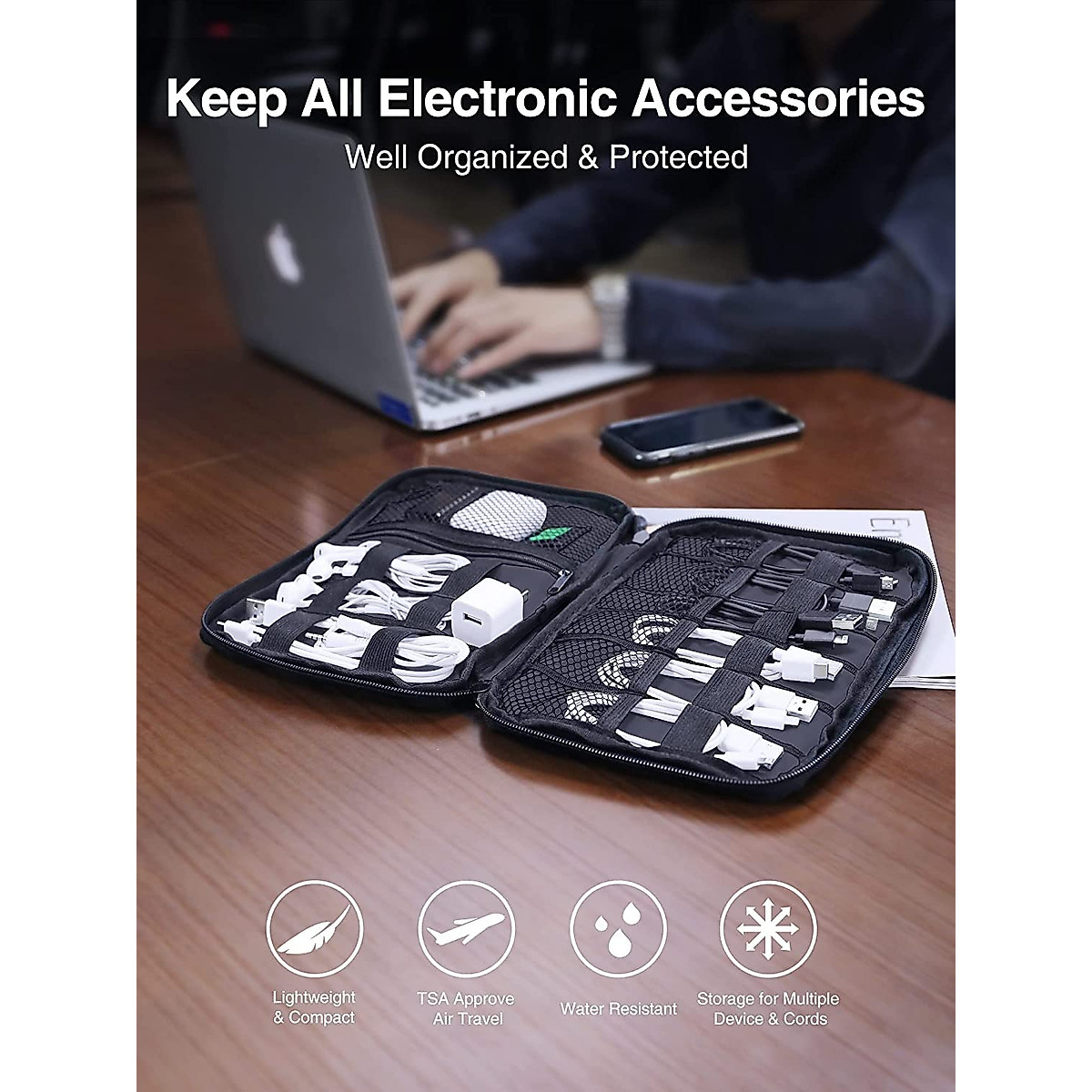 Luxtude Electronics Organizer bag, Portable Cord/Cable Storage, Compact Tech Bag & Charger Case, Travel Essentials for Electronics Items/USB/SD/Charger