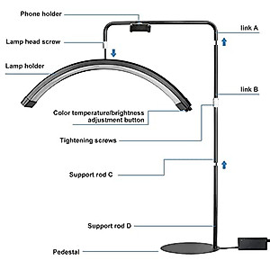 CEUGS 40W LED Moon Light Black White Lashes Light Half Ring Floor Lamp Led Lash Light for Tattoo Beauty Salon Eyelash Makeup Lamp