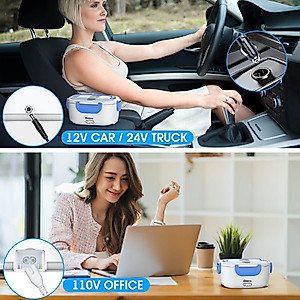 COROTC 60W Electric Lunch Box, 12V/24V/110V 3 In 1 Leak Proof Food Warmer Lunch Box For Car/Truck/Home/Office, 1.5L Portable Food Warmer With 304 Stainless Steel Tray, Fork, Spoon, Compartment