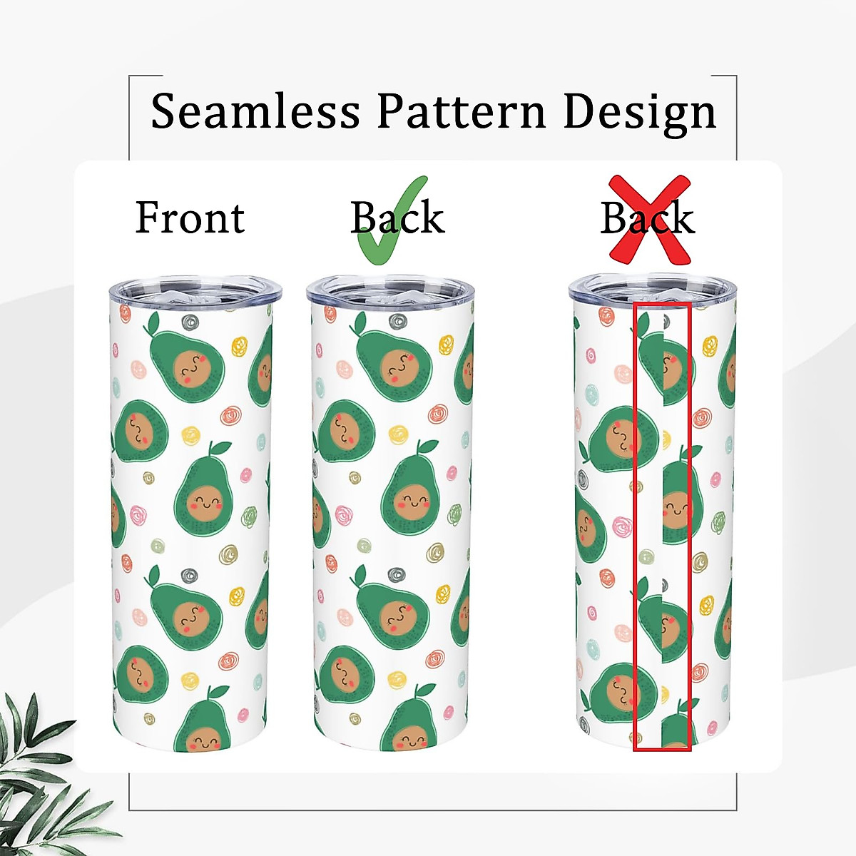 Srucddu 20oz Cute Avocado Insulated Tumbler With Lid and Straw, 3D Print Vacuum Travel Mug Stainless Steel Coffee Cup for Women Girl Gifts