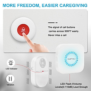 CallToU Wireless Caregiver Pager Call Button Nurse Alert System Waterproof 500+ Feet for Elderly Monitoring Patient Seniors 3 Transmitters 1 Plugin 1 Vibration Receiver