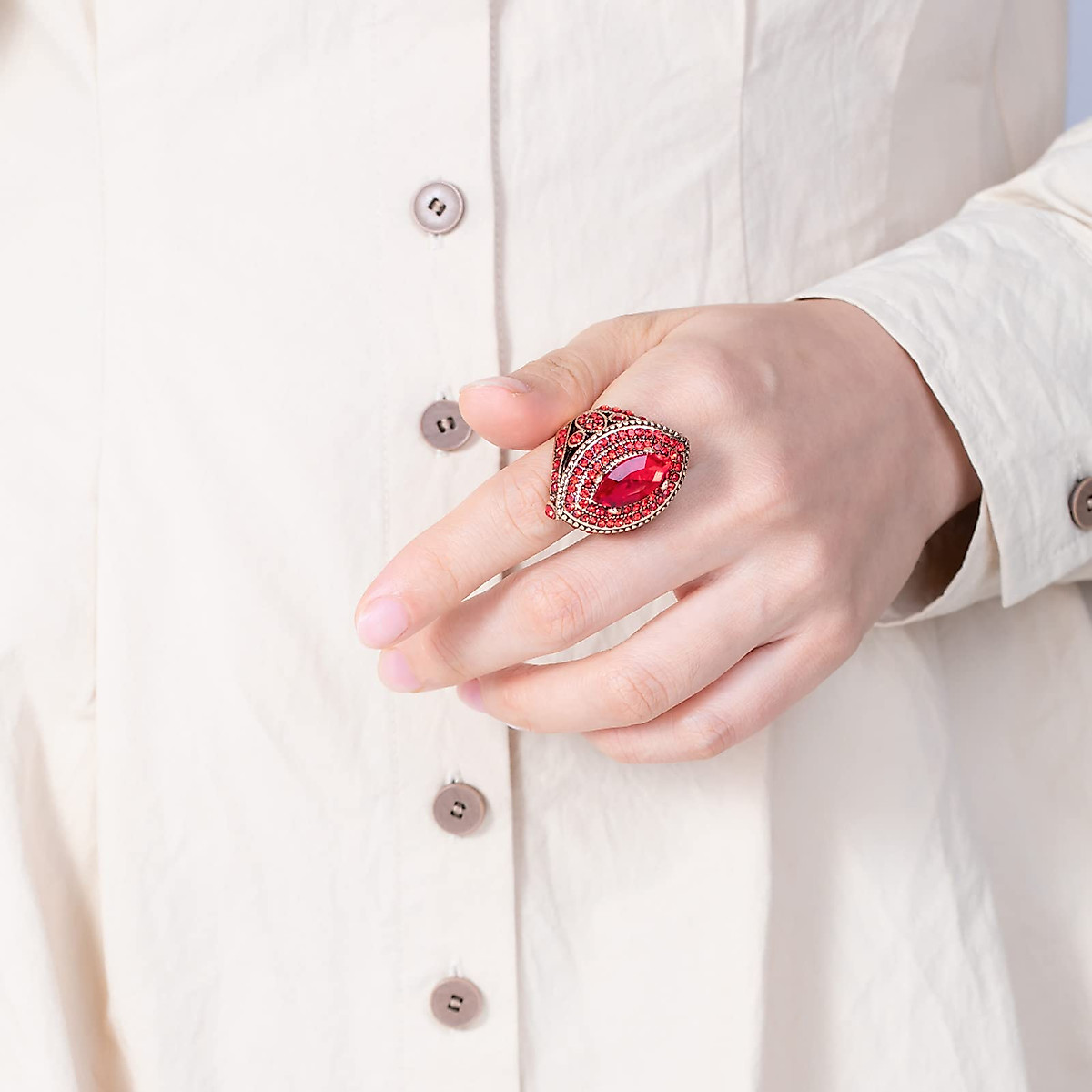 CKHAO Women Ring - Big Size Antique Gold Plated Turkish Style Red Gemstone Vintage Ring Women Jewelry J0769RED (9)