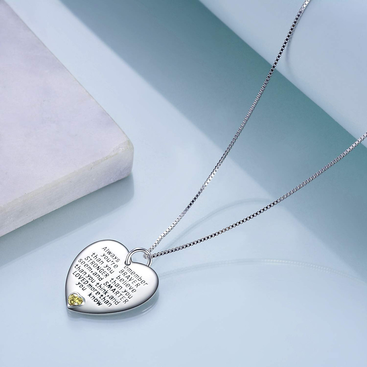 YFN Sterling Silver Always Remember You are Braver Than You Believe Jewelry Pendant Necklace Inspirational Gifts (November)