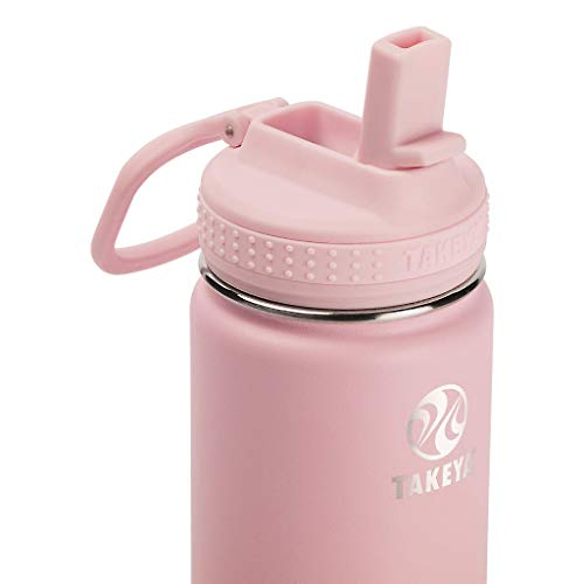 Takeya Actives Kids Insulated Stainless Steel Kids Water Bottle with Straw Lid, 14 Ounce, Blush Monochrome