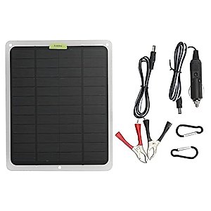 FellDen 12 Volt 6 Watt Solar Trickle Charger for 12V Batteries, Portable Power Solar Panel Battery Charger Maintainer with Lighter Plug/Alligator Clips/Battery Cables