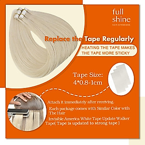 Full Shine Tape in Hair Extensions 10Inch Invisible Tape in Real Human Hair Extensions Solid Color 60 Platinum Blonde Straight Pu Tape Hair 30G Seamless Tape on Brazilian Human Hair 20Pcs Natural Hair