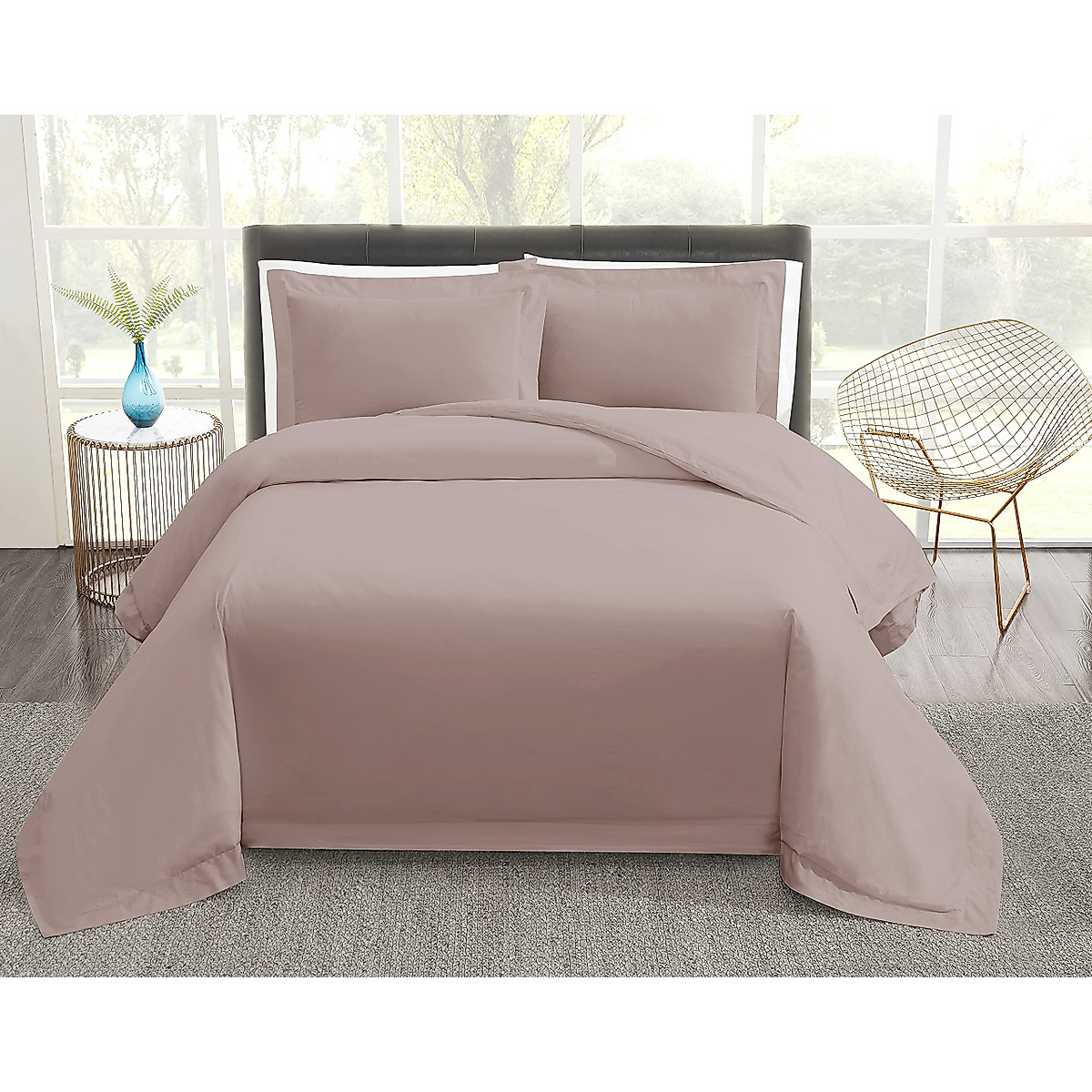 Vince Camuto - 400 TC Full/Queen 3 Piece Duvet and Sham Set - Percale Cotton Collection - Blush
