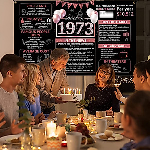 Crenics Rose Gold 50th Birthday Decorations for Women, Vintage Back in 1973 Birthday Backdrop Banner, Large 50 Years Old Birthday Anniversary Poster Photo Background Party Supplies, 5.9 x 3.6 Ft