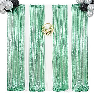 Green Sequin Backdrop Curtain, 2 Panels Mint Green Sequin Backdrop, 2FTx8FT Sequin Curtains for Party Wedding Sequence Backdrop