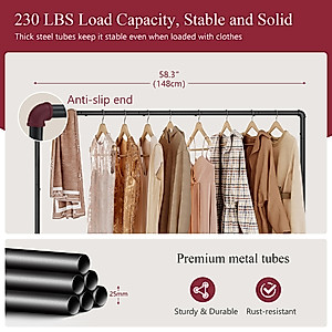 Tajsoon Rolling Clothing Racks For Hanging Clothes Z Rack Hold 230LBS Industrial Clothing Rack with Wheels Lockable, Heavy Duty Garment Rack Clothes Hanging Rack for Storage and Organization, Black