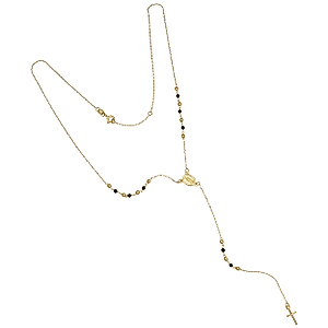 Kooljewelry 14k Yellow Gold Black Spinel Rosary Adjustable Length Necklace (adjusts to 17 or 18 inch)