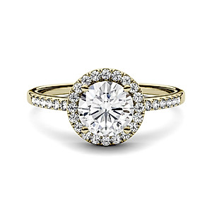 Charles & Colvard Created Moissanite 6.5mm Round Cut Engagement Ring for Women | 1.3 cttw DEW | Lab Grown | Solid 14K Yellow Gold | Size 5.5