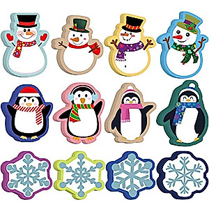 60 Pieces Christmas Cut-Outs Winter Colorful Mix Cut-Outs Penguins Snowflakes Snowman Cutouts with 120 Pieces Adhesive Dots for Bulletin Board Classroom School Birthday Theme Party Holiday Decor