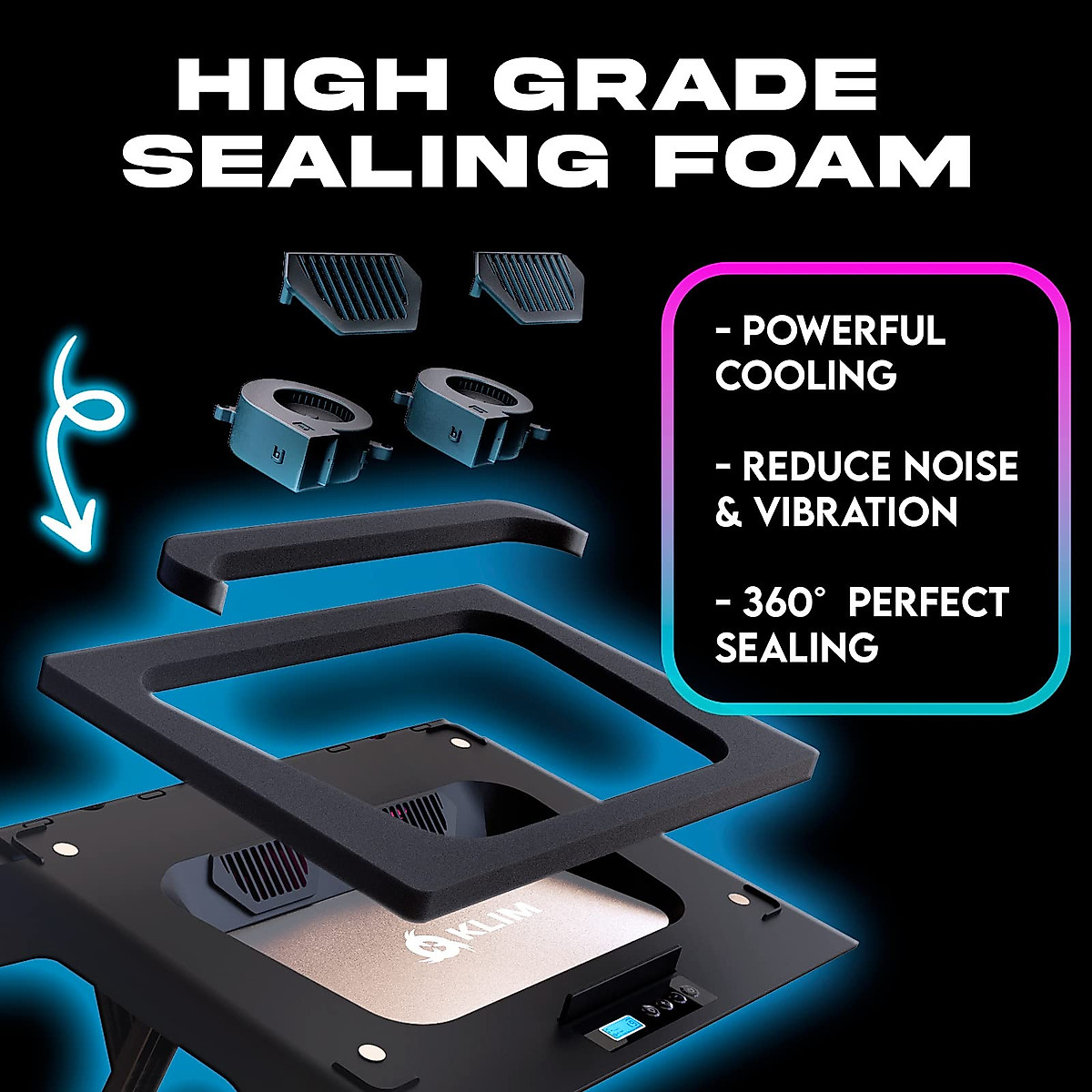 KLIM Everest Laptop Cooling Pad | New 2024 | Powerful Turbo-Fan 4300 RPM Laptop Cooler | Sealed Foam for Maximum Performance | Avoid Overheating and Protect Your Gaming Laptop | 14-17.3 in