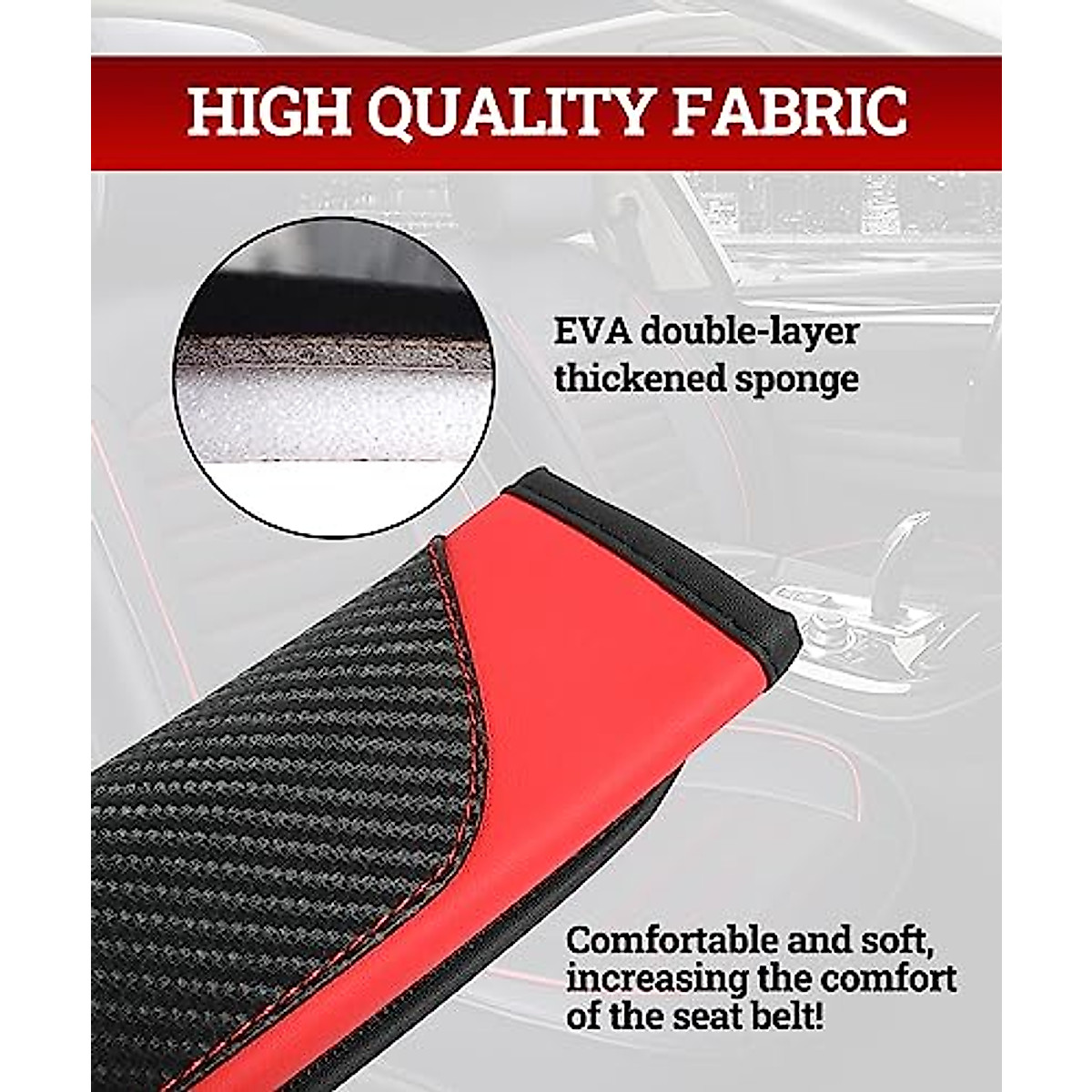 Qziulr Zlirfy 2PCS Car Seat Belt Cover,Seat Belt Shoulder Pad,Carbon Fiber Safety Seatbelt Shoulder Strap Covers,Leather Safety Belt Cover (Black&Red)