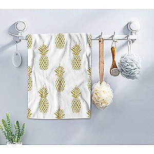 AOYEGO Gold Pineapple Towels Fruit Tropical Food Soft Highly Absorbent Large Hand Towels for Bathroom Hotel Gym and Spa 15x30 Inch