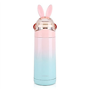 Cute Rabbit Cartoon Kids Vacuum Insulated Mug, 350ML Kids Stainless Steel Vacuum Insulated Mug Hot Water Bottle Travel Cup for Baby Hot Water (Pink + Green), Cute Rabbit Cartoon Kids Vacuum Insul