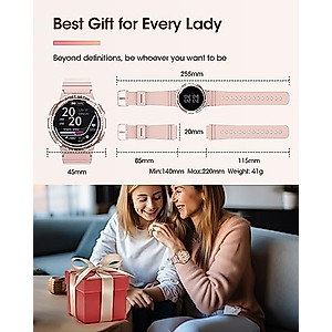 Smart Watches for Women, 1.3'' Always-On AMOLED Display, Bluetooth Smartwatch for Android iPhone, Fitness Tracker with 2 Bands, Heart Rate/Blood Oxygen/Sleep Monitor, 5 ATM Waterproof Sport Watch Pink