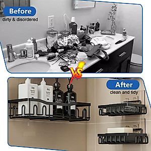 Generic Adhesive Shower Caddy,5 Pack Shower Shelves with 8 Hooks,Soap Holder & Toothbrush Holder, Rustproof Stainless Steel Bathroom Shelves Bathroom Organizers and Storage and Home Decor, Black