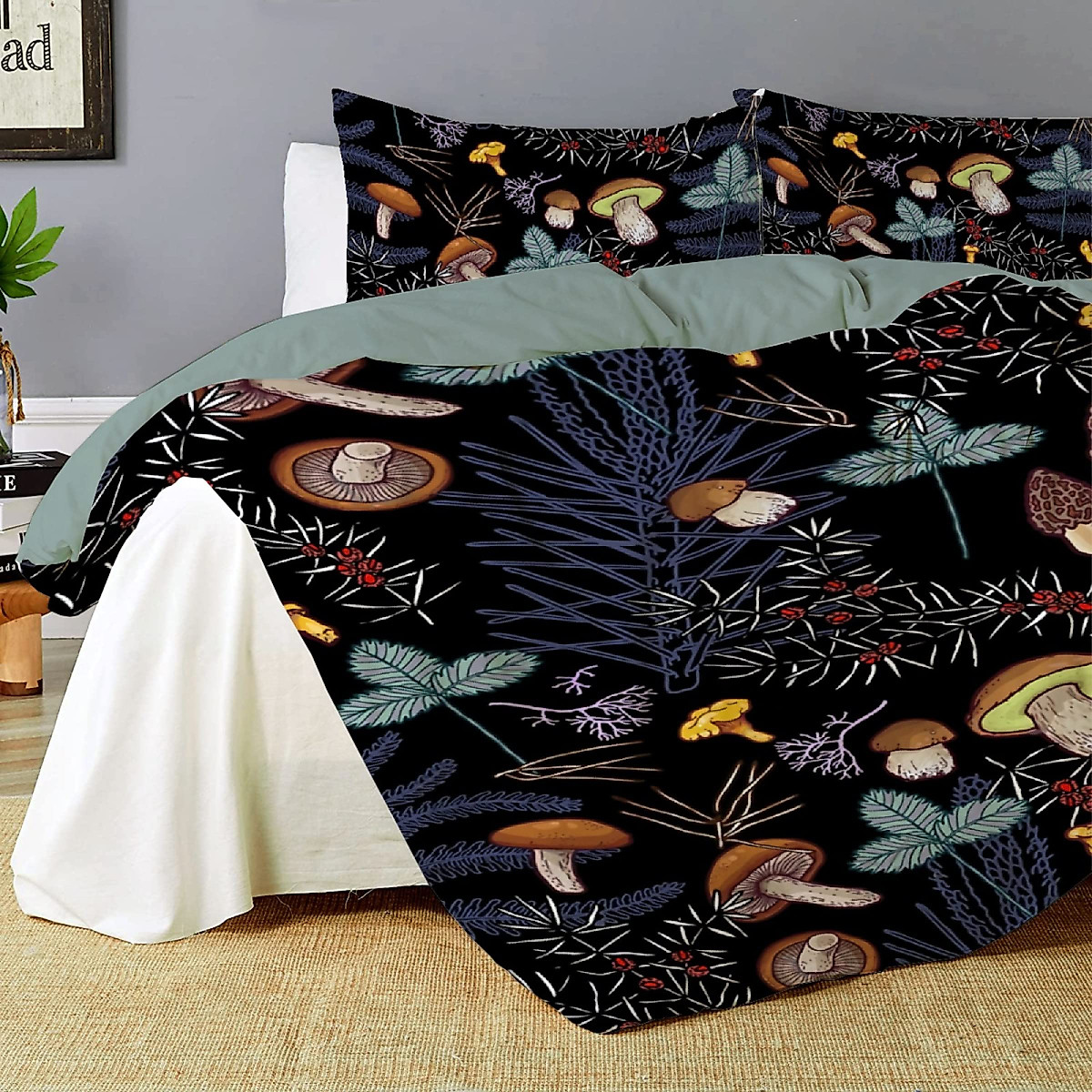 Dark Wild Forest Mushrooms Comforter Cover Luxury Soft 3 Piece Bed Sets 1 Quilt Cover 2 Pillowcases – Queen 90X90 in Ultra Soft Microfiber Bedroom Set