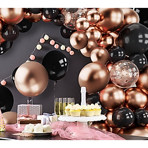 Metallic Rose Gold Black Balloons Arch Garland Kit-148Pcs Balloons for Gender Reveal Birthday Anniversary Baby Shower Graduation Wedding Retirement Party Decoration