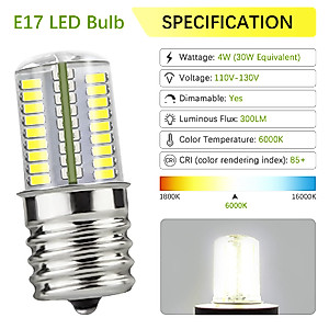 DiCUNO E17 LED Bulb Dimmable, Under Microwave Oven Appliance Light, 4W (30W Incandescent Equivalent), Daylight White 6000K, AC110-130V for Stove Top Lights, Kitchen Lighting (2-Pack)