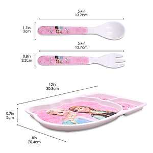 FINEX - Set of 3 - Pink Frozen Princess Elsa and Anna Mealtime Dinner Meal Dishes Feeding set - Food Grade Set with plate spoon and fork