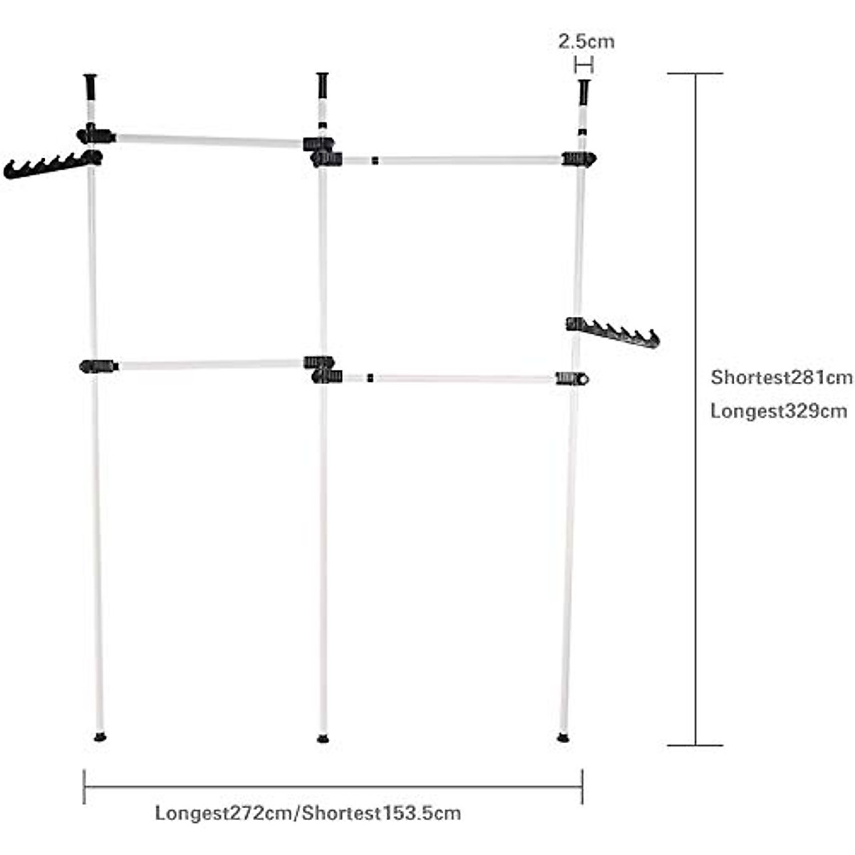 Estink Garment Rack Clothing Hanger, Heavy Duty Adjustable Closet Rod Double Rail,Simple No Drilling for Bedroom Freestanding Wardrobe Closet Organizer System,3 Vertical Poles 4 Bars