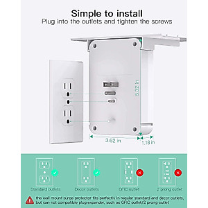 Wall Outlet Extender, Surge Protector with USB Smart Charging