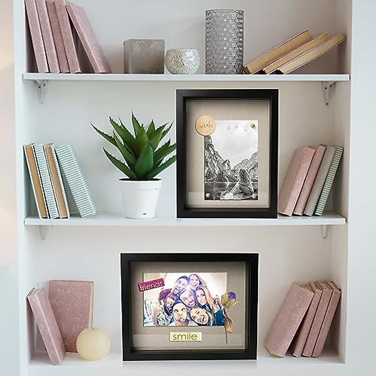 LotFancy Shadow Box Frame, 11x14 Black Display Case, Wooden Picture Frame for Desk, Soft Linen Backboard and Shatter Resistant Glass for Bouquet Photos