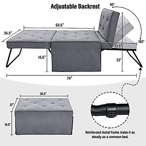 TC-HOMENY Sofa Bed with Pillow, 4 in 1 Multi-Function Adjustable Backrest Sleeper Chair Bed, Soft and Thick Sponge Cushion with Convertible Sofa Chair
