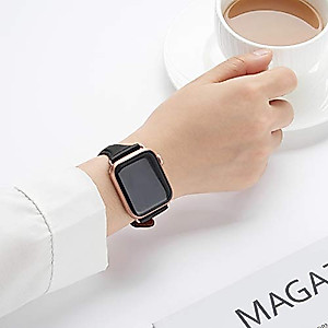 WFEAGL Leather Bands Compatible with Apple Watch Band 38mm 40mm 41mm Women, Top Grain Leather Strap Slim & Thin Replacement Wristband for iWatch Ultra SE & Series 8 7 6 5 4 3 2 1 (Black/RoseGold)