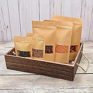 50 Pcs Self Sealing Sealable Packaging Paper Bags Waterproof Transparent Window Brown Stand Up Zipper Pouches Can Reusable for Food Tea Coffee bags Beans Nuts Seeds Dried Fruits Pouch (5.5"x.7.8")…